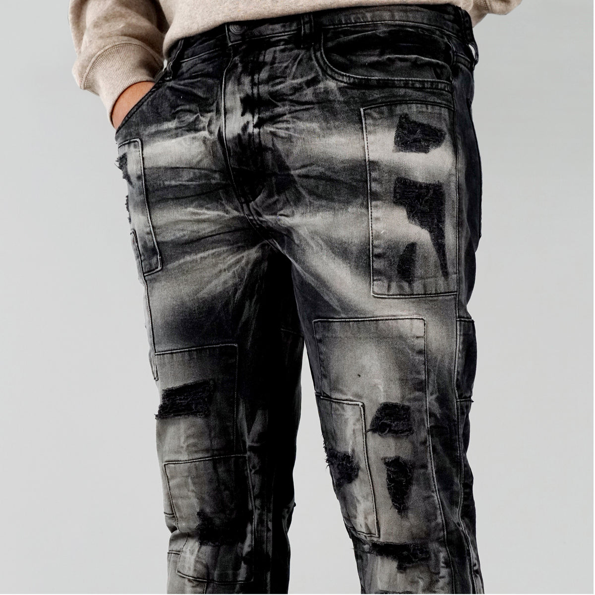 MENS PATCH JEANS WITH RIPS AND BACKING – Octagon-Denim